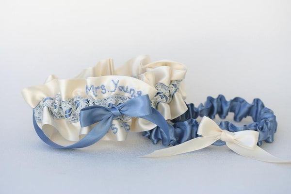 Something Blue and Ivory Lace Embroidered Garter Set | Wedding Garters ...