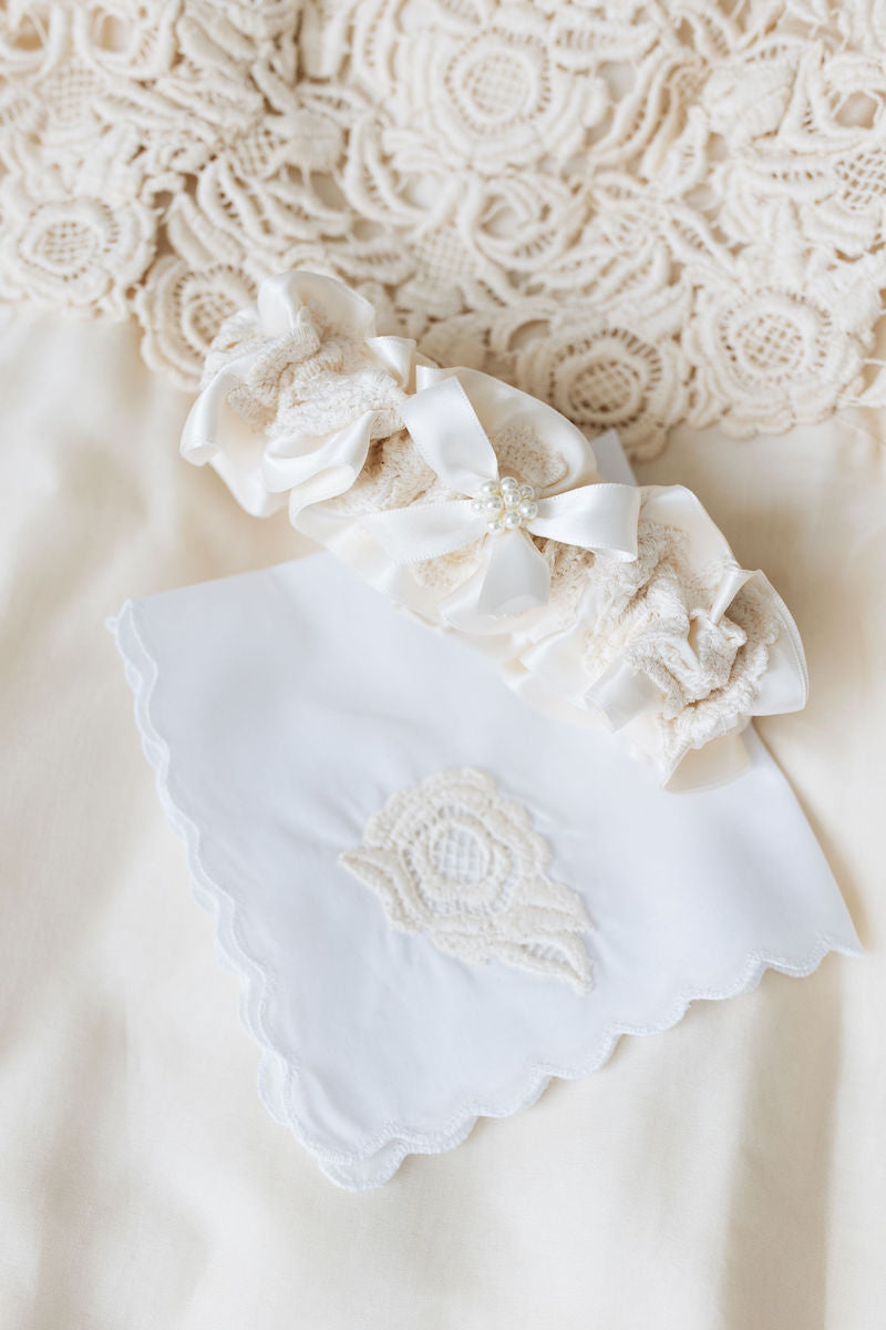 Wedding Garter & Handkerchief Made From Mom's Wedding Dress Lace