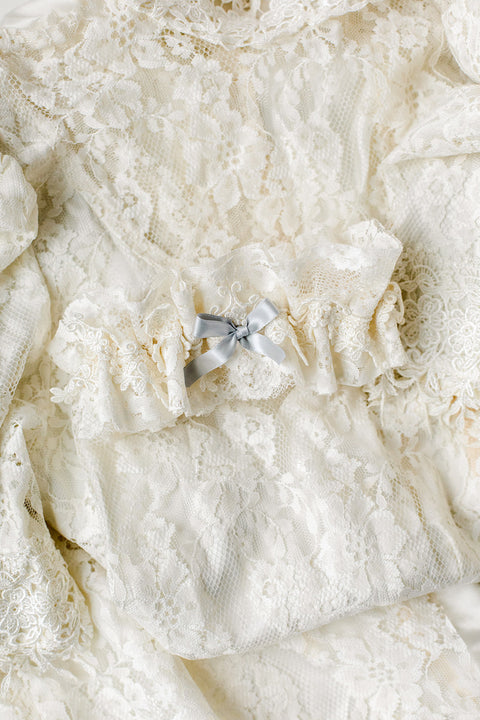 Custom Garter: Mother's Wedding Dress with Silver Satin and Hand Embroidery