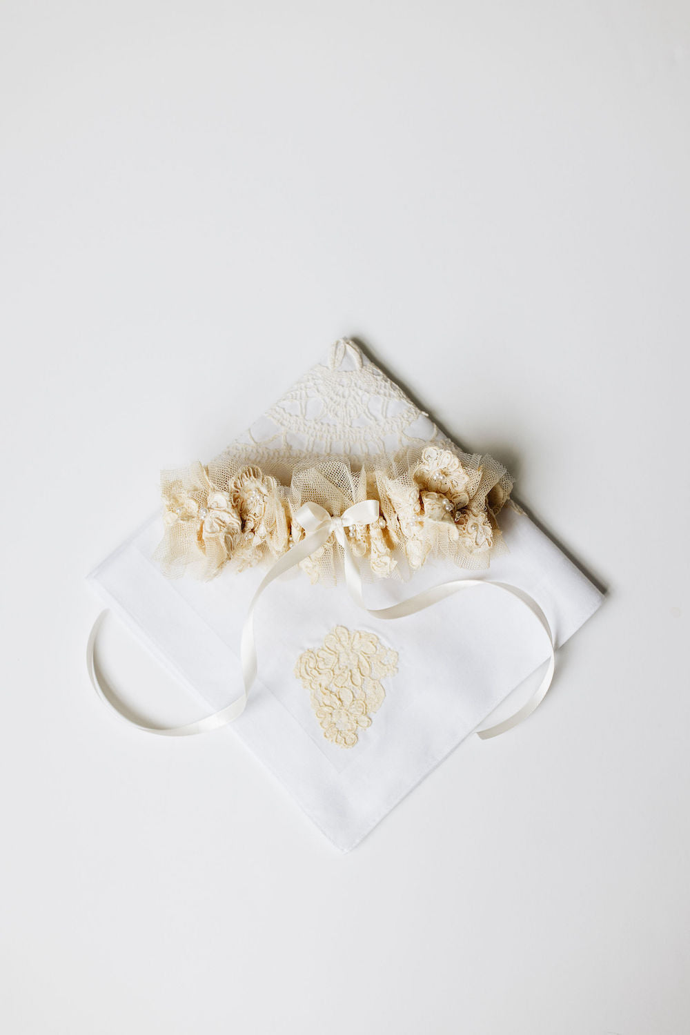Bridal Garter & Hanky From Bride's Mother's & Grandmother's Wedding Dresses