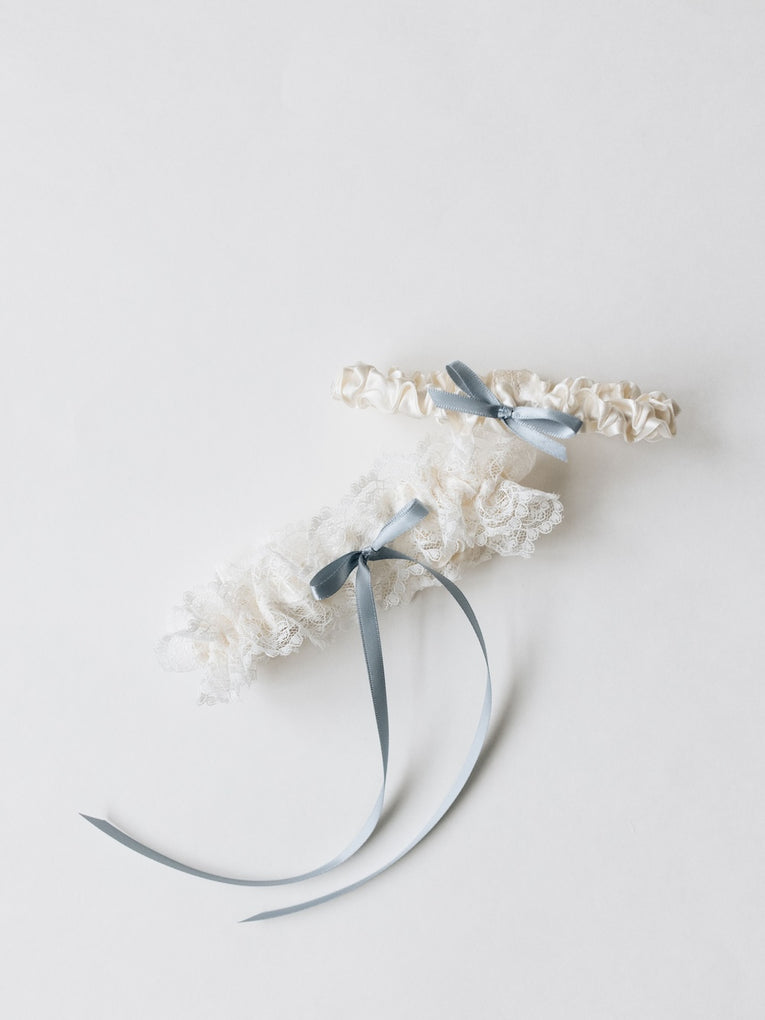 Classic Something Blue for Bride, Lace Wedding Garter Set