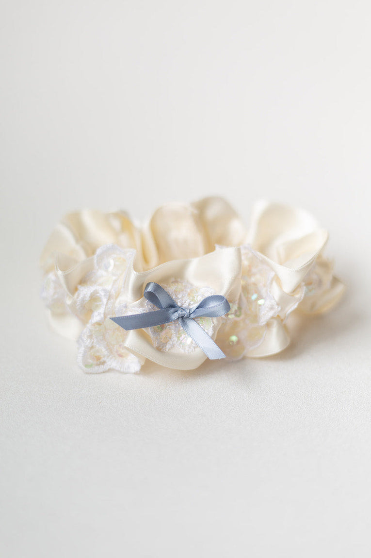 Garter Set: From Mother's Wedding Dress Sleeve with Lace and Dusty Blue