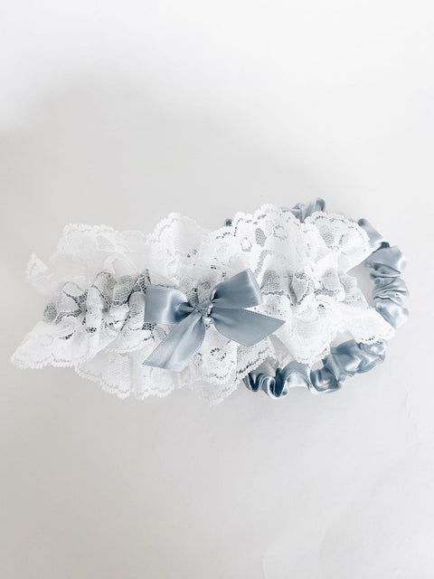 Personalized Something Blue & Lace Wedding Garter Set, Spring Wedding