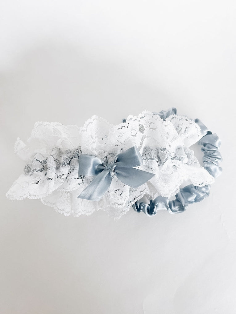 Personalized Something Blue & Lace Wedding Garter Set, Spring Wedding