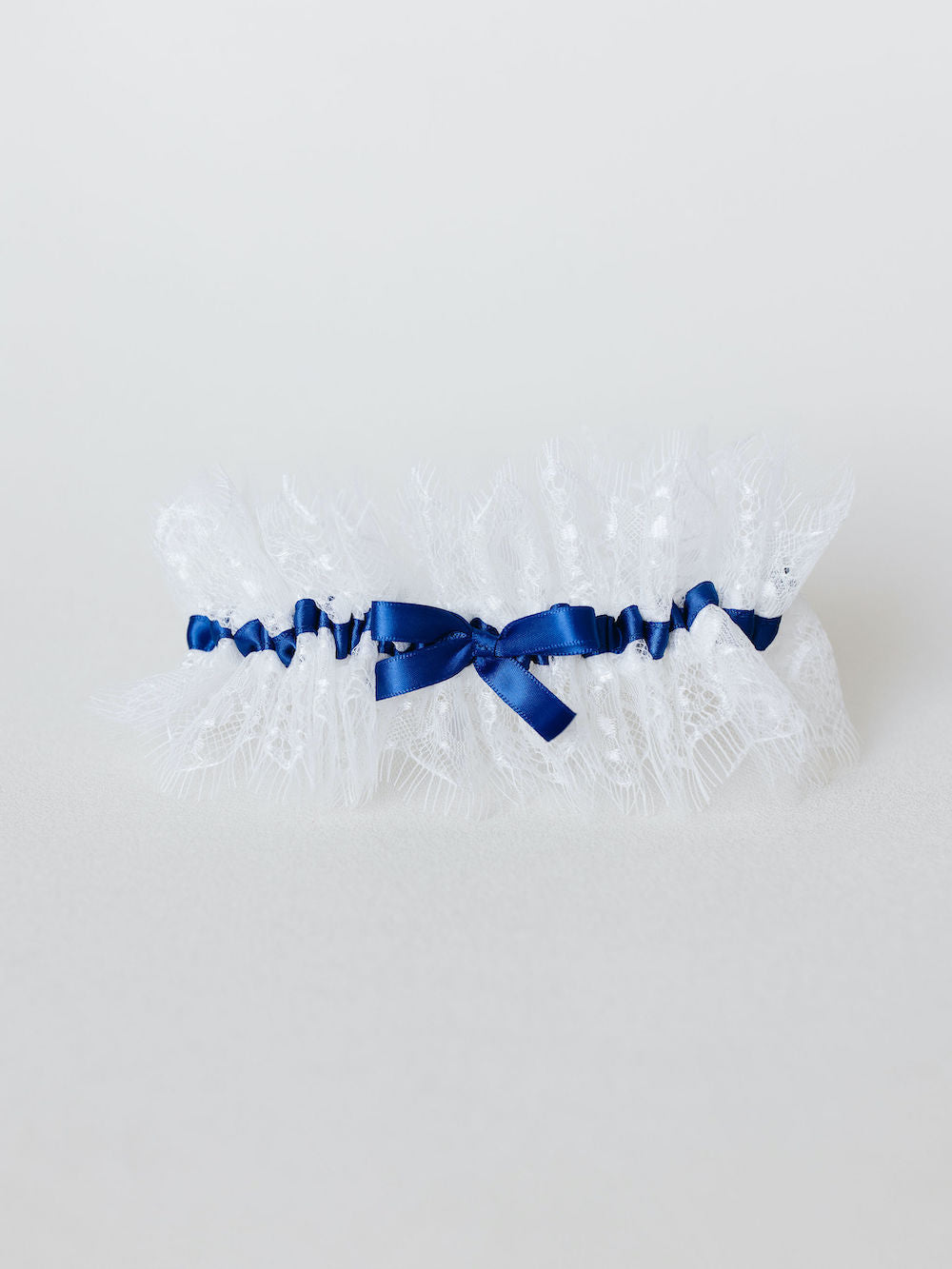 Hand-Embroidered Wedding Garter With Royal Blue & Delicate Lace