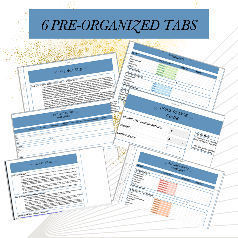 Bridal Fashion Budget Spreadsheet, Wedding Dress Planning Tracker