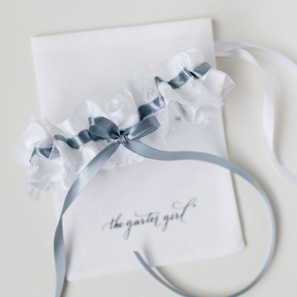 Perfect, Classic Garter, White or Ivory Lace Wedding Garter w/ Blue ...