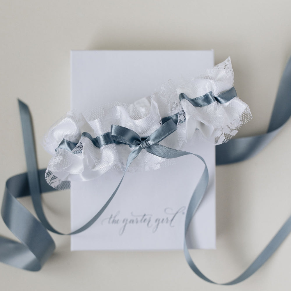 Perfect, Classic Garter, White or Ivory Lace Wedding Garter w/ Blue ...